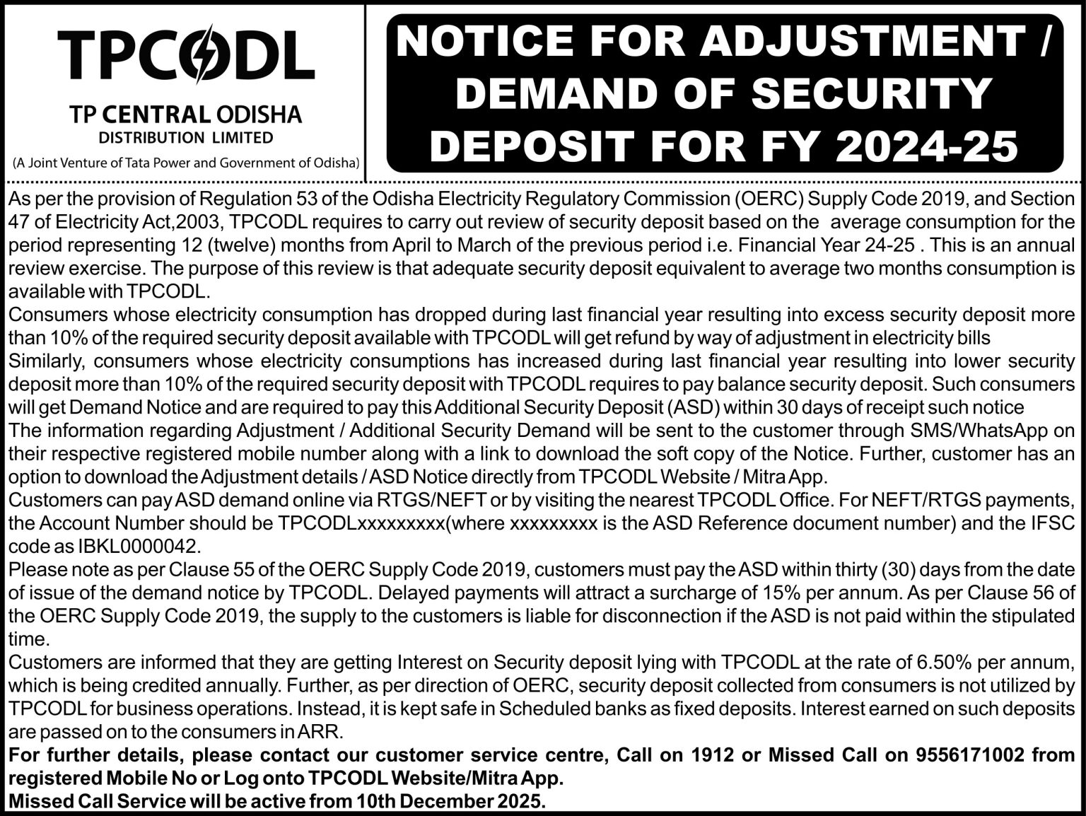 TPCODL Clarifies: Additional Security Deposit is a Statutory Compliance ...